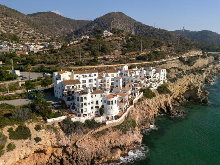 Aerial View with Drone of Sitges Beach Stock Photo - Image of hotel ...