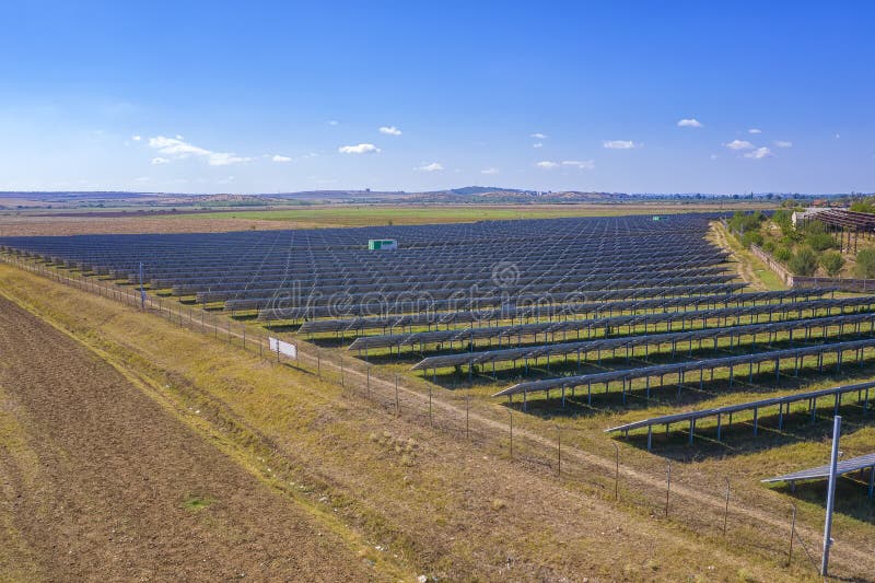 Aerial View from Drone To Big Field with Rows of Solar Panels Stock ...