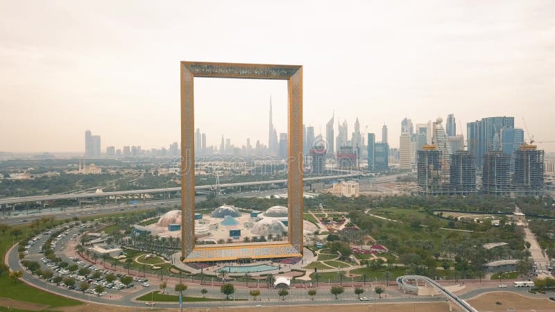 Aerial view of Dubai Frame stock footage. Video of tourism - 143077510