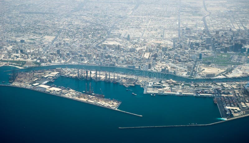 Aerial View of Dubai Seaport Stock Image - Image of land, buildings ...