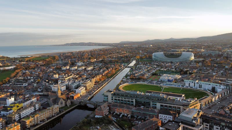 Aerial View of Dublin Bay with with Aviva Stadium at Sunset Stock Photo ...