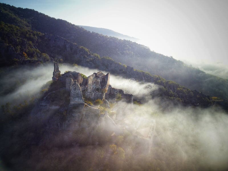 Aerial View of Durnstein Castle Surrounded by Dense Trees Stock Photo ...