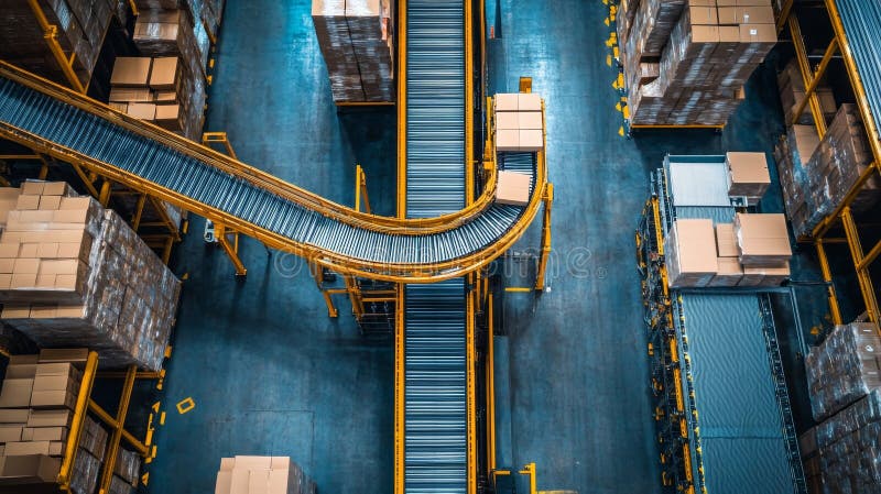 Aerial View of Dynamic Conveyor Belt System Streamlining Efficient ...