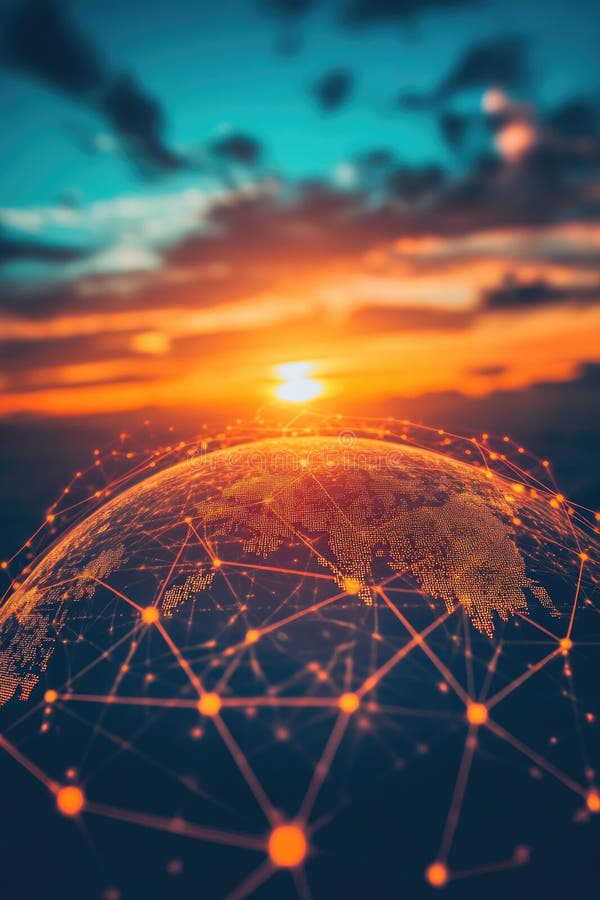 Aerial View of the Earth As the Sun Sets in the Distance, with Clouds ...