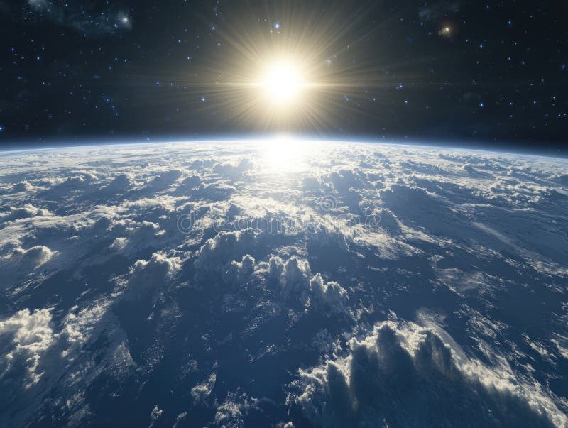 Earth from Above with Clouds and Sun Stock Image - Image of planet ...