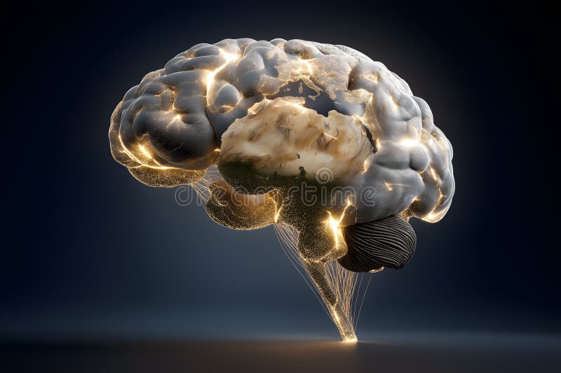 Aerial View of Earth Depicted As Giant Brain with Glowing Elements ...