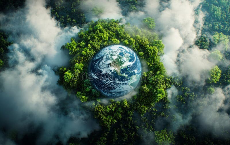 An Aerial View of the Earth with Green Forests and White Clouds ...