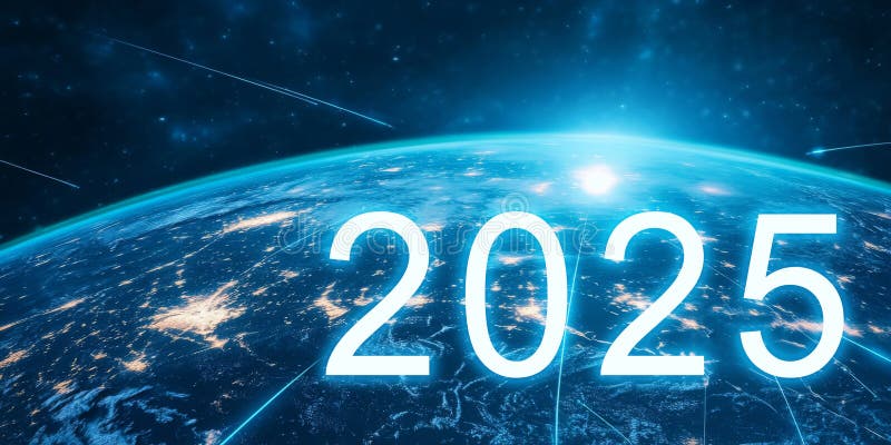 Aerial View of Earth and 2025 New Year Numbers Over it Stock Image ...