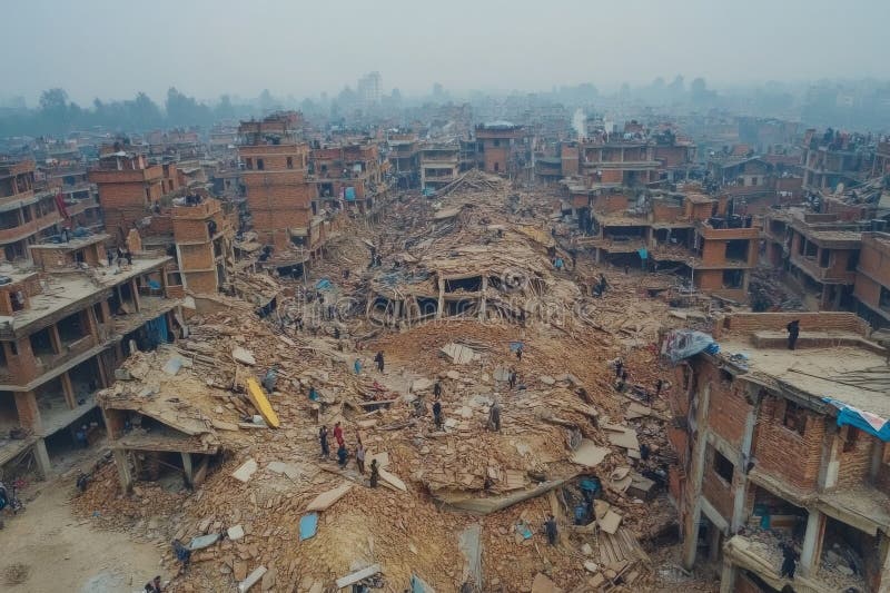 Aerial View of Earthquake Destruction in Densely Populated Area Stock ...