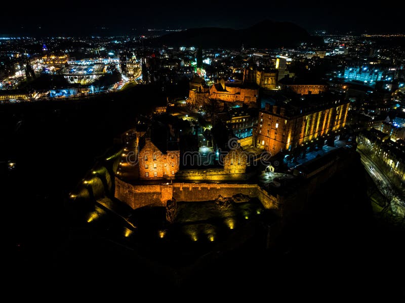 Aerial View of Edinburgh Castle in the Night Stock Image - Image of ...