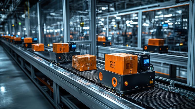 Aerial View of Efficient Robotic Sorting in a High-tech Distribution Center Warehouse Automation ...