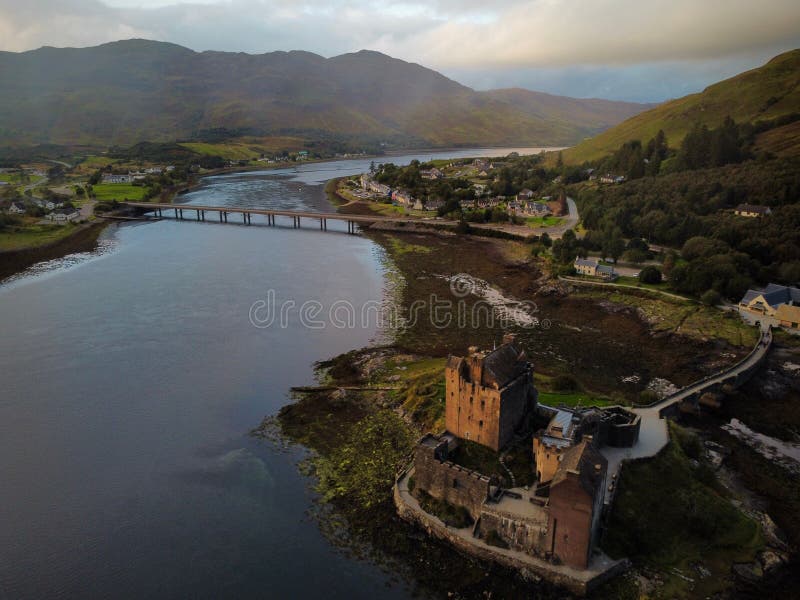 Aerial View of the Eilean Donan Castle in Scotland Stock Image - Image ...