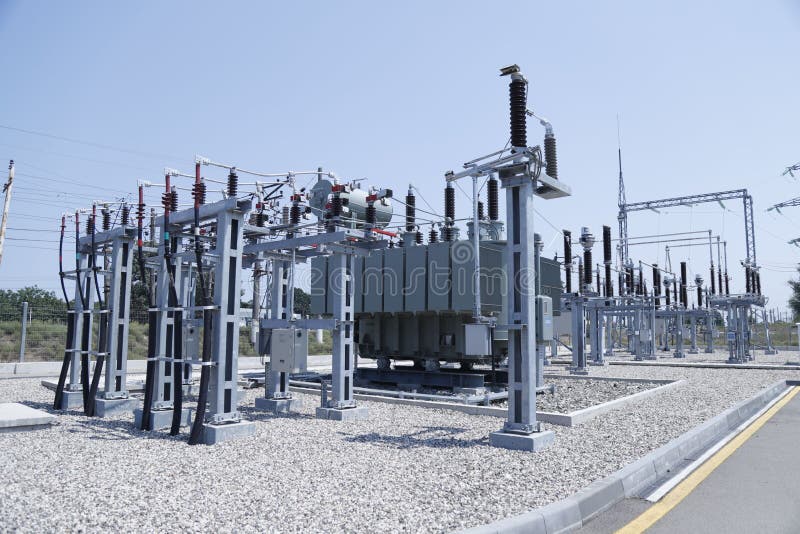 Aerial View of Electrical Substation Under Blue Sky Stock Image - Image ...