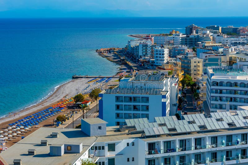 Aerial View of Elli Beach at Rhodes Town in Greece Stock Photo - Image ...