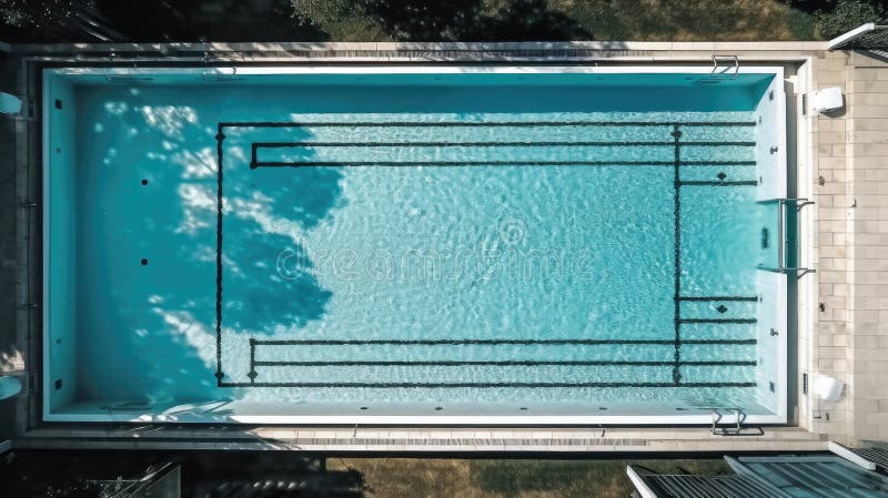 Aerial View, Empty Rectangular Blue Swimming Pool, Chill Out Summer ...