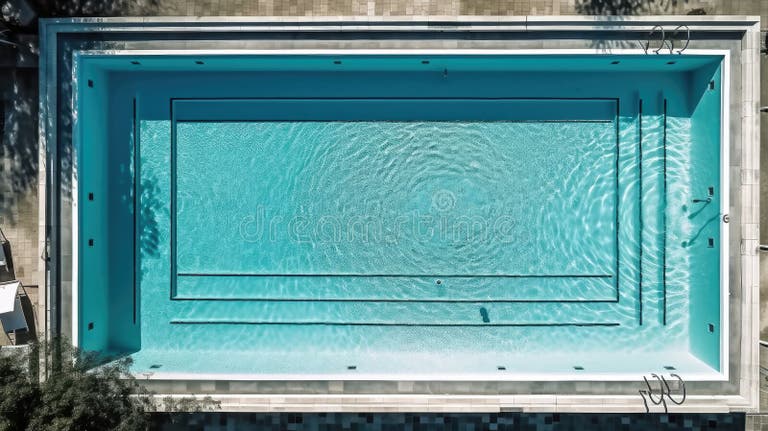 Aerial View, Empty Rectangular Blue Swimming Pool, Chill Out Summer ...