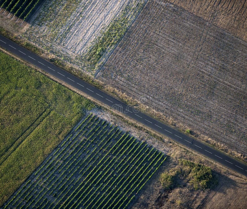 Aerial View of Empty Road and Fields Stock Image - Image of countryside ...