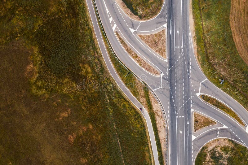 Aerial View of Empty Road Intersection with Turning Lines Stock Photo ...
