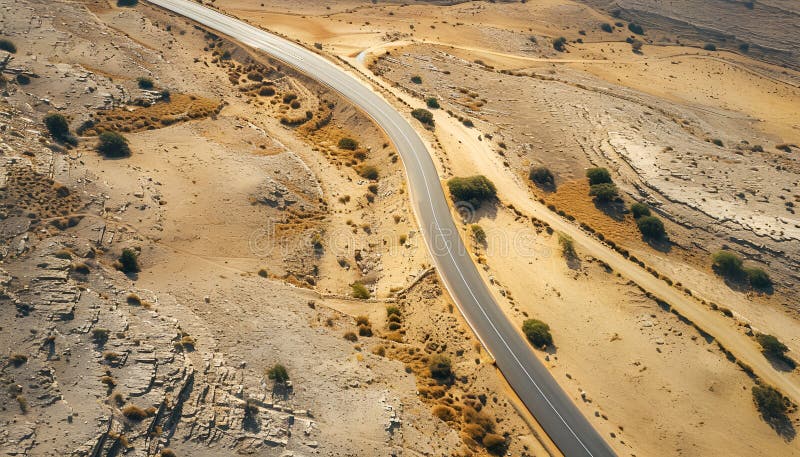 Aerial View of an Empty Road Passing through Remote Desert Landscape ...