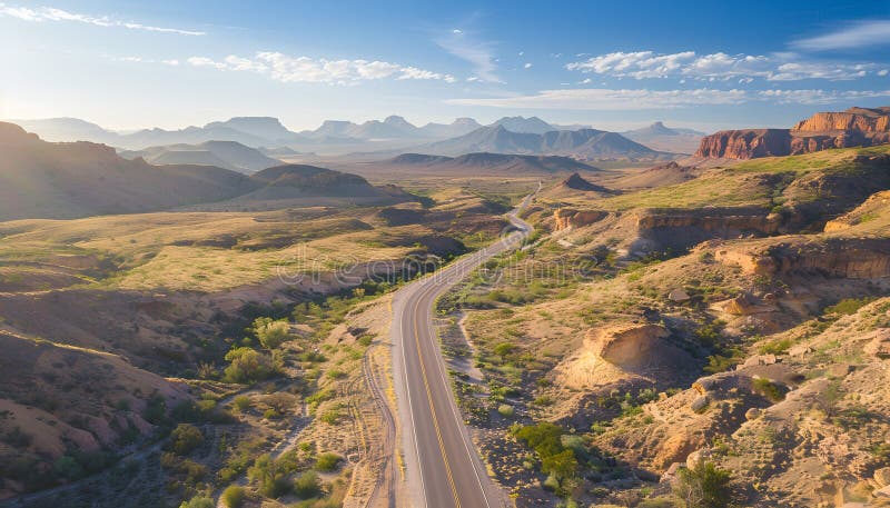 Aerial View of an Empty Road Passing through Remote Desert Landscape ...
