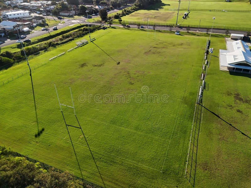 Aerial View of an Empty Rugby Field with Goal Posts and Surrounding ...