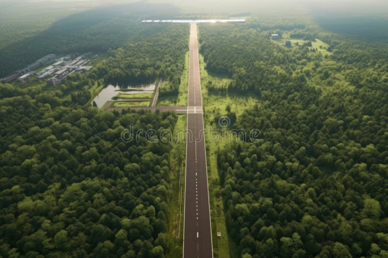Aerial View of Empty Runway Surrounded by Greenery Stock Image - Image ...