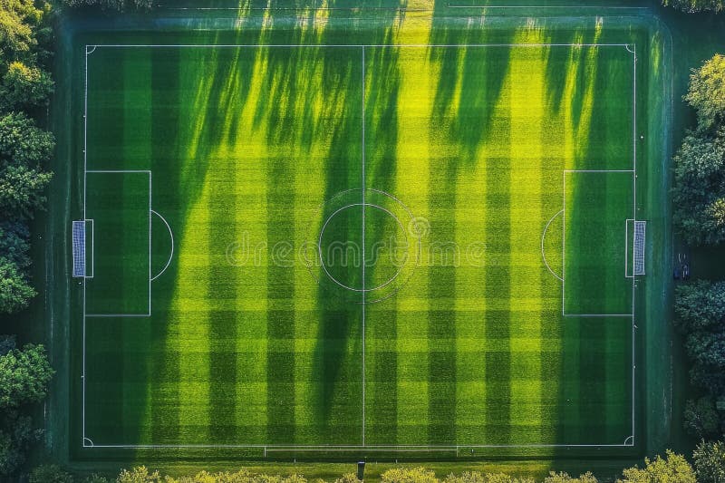 Aerial View of an Empty Soccer Field with Stripes of Mowed Grass ...