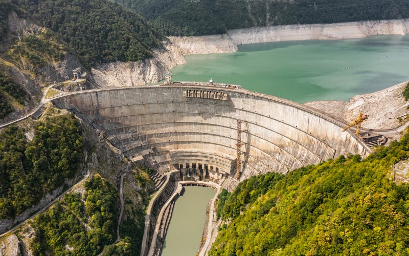 Aerial view of Enguri Dam stock photo. Image of hydropower - 334361102