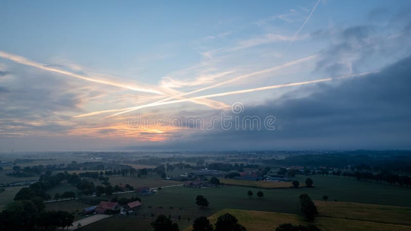Aerial View of an Evening Sky Over the Fields Overcast with Thunder ...