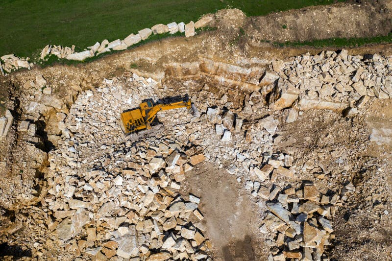 Aerial View of Excavator Working in a Limestone Quarry Stock Photo ...