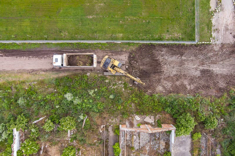 Aerial View of an Excavator Working Removing Earth Stock Image - Image ...