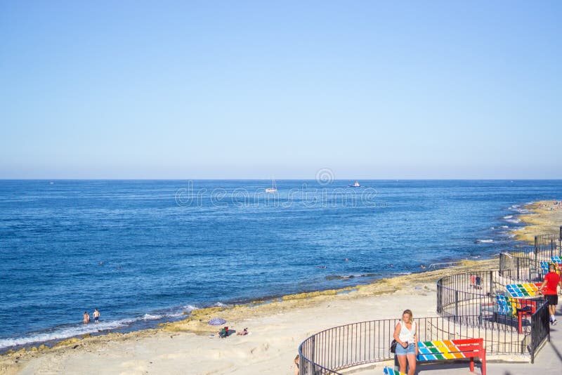 Aerial View of the Exiles Beach. Sliema, Malta Editorial Image - Image ...