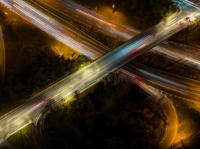 Aerial View of an Exit Ramp of a Highway at Night Stock Image - Image ...