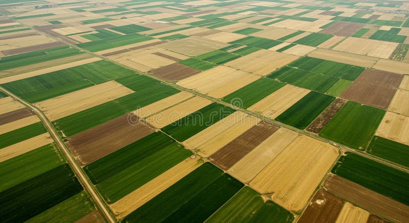 Aerial View of Expansive Agricultural Fields Arranged in a Checkerboard ...
