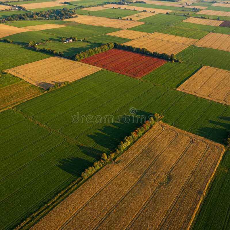 Aerial View of Expansive Agricultural Fields Arranged in a Patchwork ...