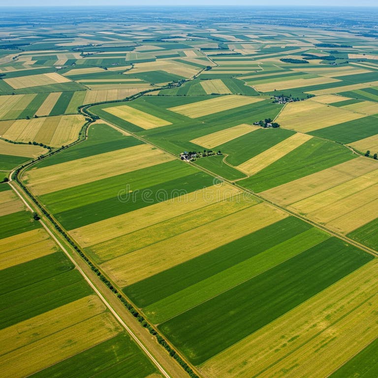 Aerial View of Expansive Agricultural Fields Characterized by ...