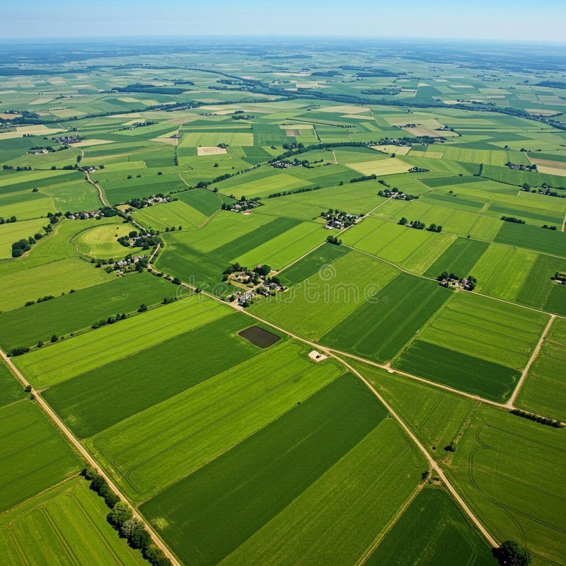 Aerial View of Expansive Agricultural Fields Divided into Rectangular ...