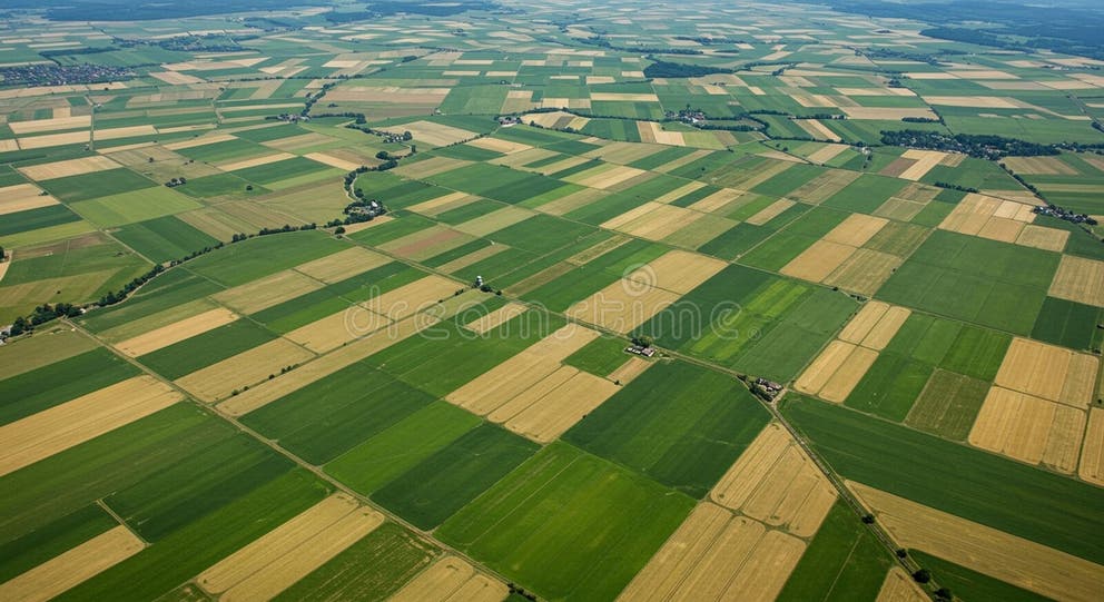 Aerial View of Expansive Agricultural Fields with Rectangular and ...