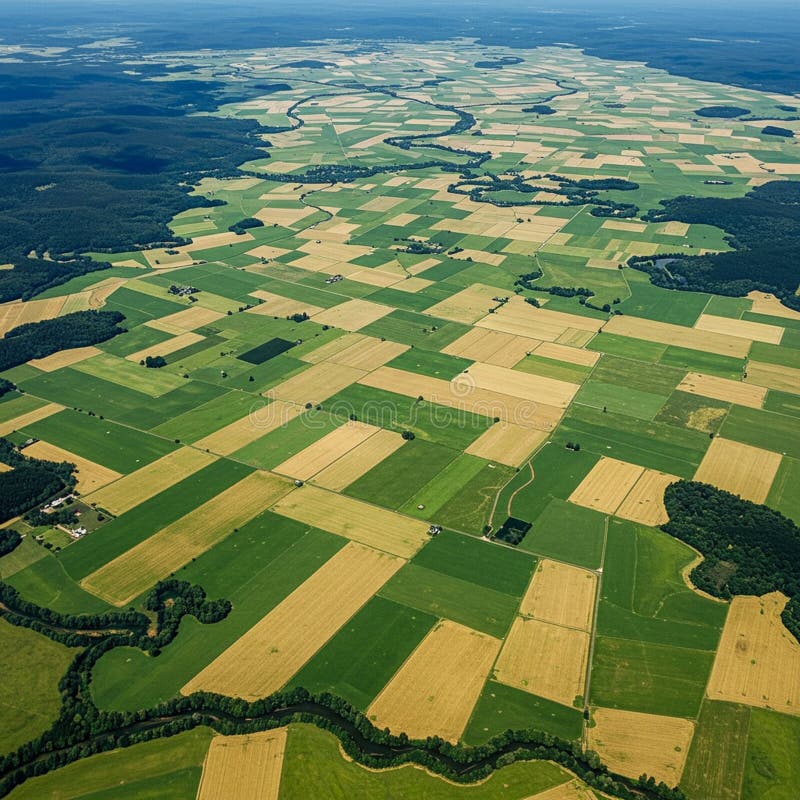 Aerial View of Expansive Agricultural Landscape Featuring a Patchwork ...