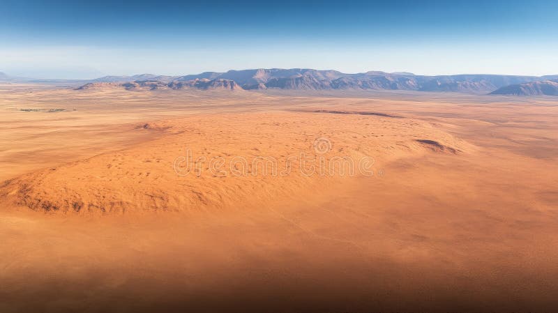 Aerial View of Expansive Desert Landscape with Distant Mountains Under ...