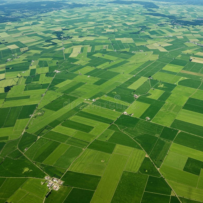 Aerial View of Expansive Farmland Featuring a Patchwork of Rectangular ...