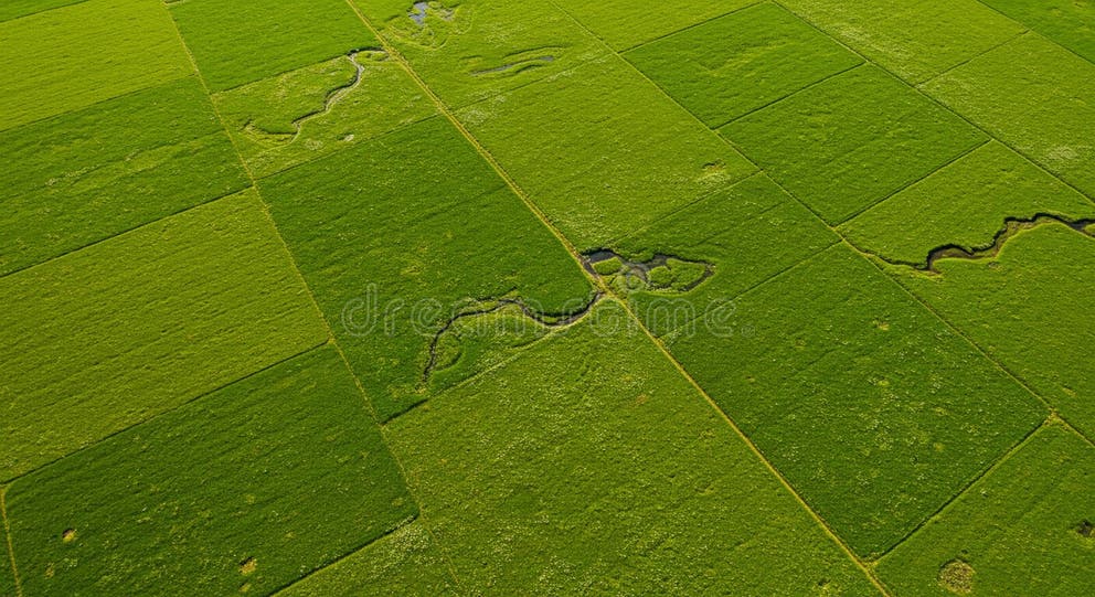 Aerial View of Expansive Green Fields Divided into Large Rectangular ...