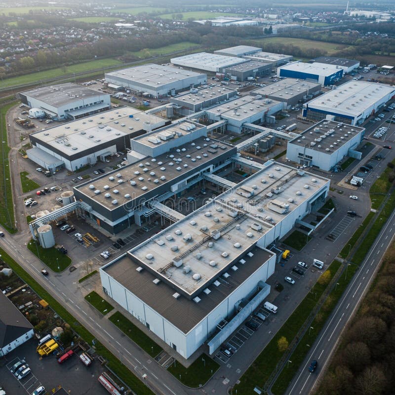 Aerial View of an Expansive Industrial Complex Featuring Multiple Large ...