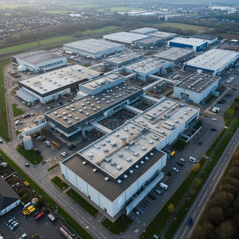Aerial View of an Expansive Industrial Complex Featuring Multiple Large ...