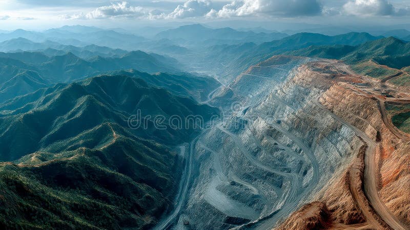 Aerial View of an Expansive Open-pit Mine Surrounded by Forested ...
