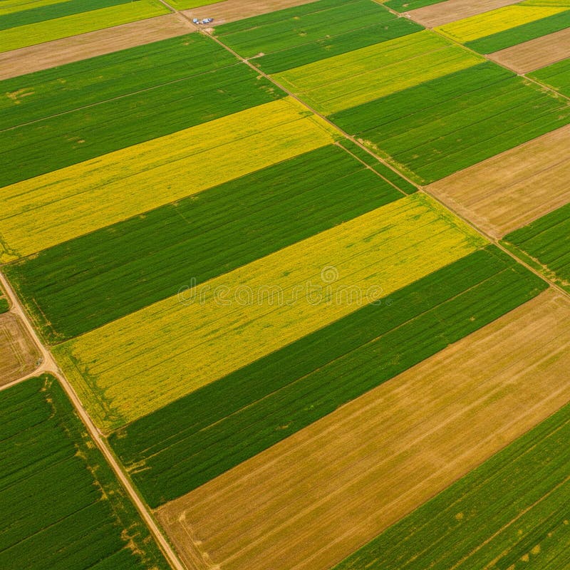 Aerial View of Expansive Patchwork Fields Displaying Alternating ...