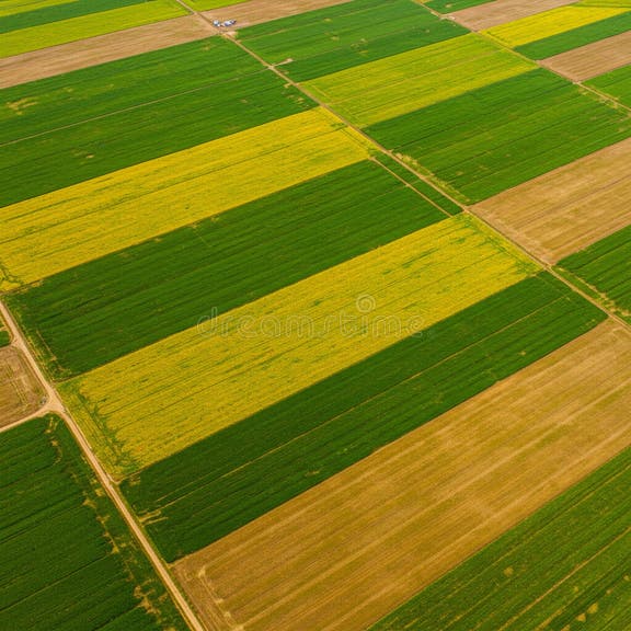 Aerial View of Expansive Patchwork Fields Displaying Alternating ...