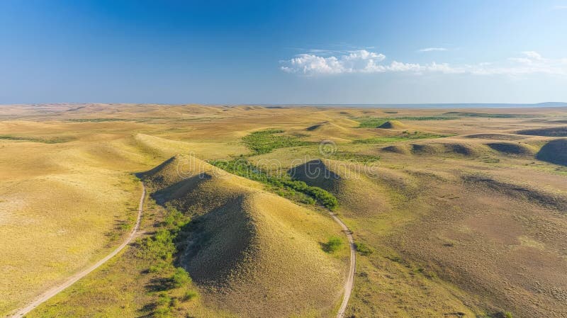 Aerial View of Expansive Rolling Hills and Clear Blue Sky in Vast ...