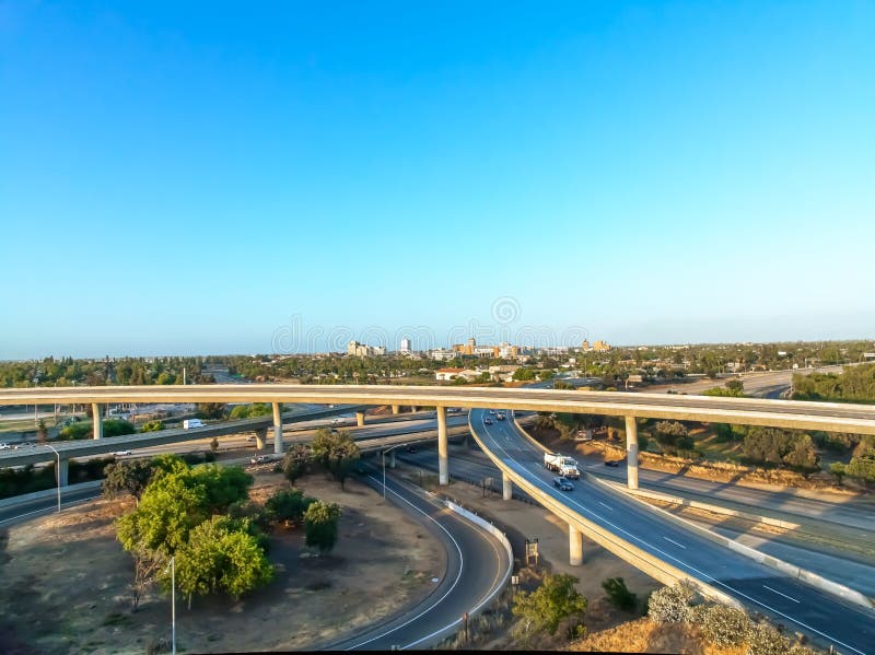 Aerial View of Expressway in a City during Sunset Stock Image - Image ...