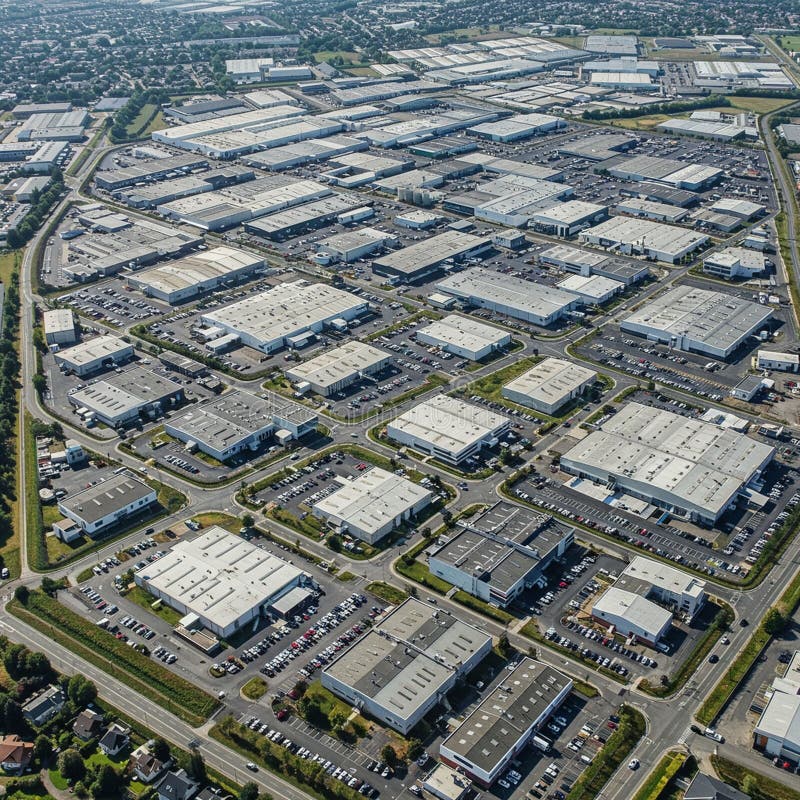 Aerial View of an Extensive Industrial Park or Business Complex ...